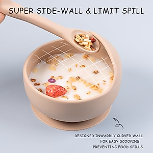 Vivalada Silicone Baby Feeding Set - Baby Led Weaning Supplies, Baby Suction Plate with Lid and Bowl, Toddler Self Feeding Spoons Forks Sippy Cup Adjustable Bib, Baby Utensils for 6-12 Months (Beige)