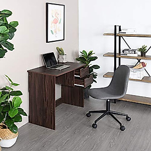FurnitureR Computer Desk Home Office Desk with 2 Drawers, 35.4'' Study Writing Desk Saves Spaces for Small Rooms, Wood Laptop Table Easy Assembly, Brown