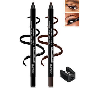 LYSdefeu Gel Eyeliner Pencil-Black Brown Waterproof Smudgeproof Matte Gel Eyeliner Pencil with Sharpener,Fadeproof Eye Liner Tattoo Eyeliner Pen for Women Cat Eye/Smoky Eye Makeup,Valentine's Day Gift