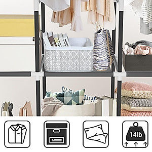 LOKEME Portable Closet, Wardrobe Closet with 3 Hanging Rods and 6 Storage Shelves, Gray Closet, Easy to Assemble Portable Closets for Hanging Clothes with 4 Side Pockets, PWC0006-GRAY