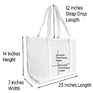 DALIX Large Canvas Tote Bag for Women Work Bag Beach Totes Monogrammed White P