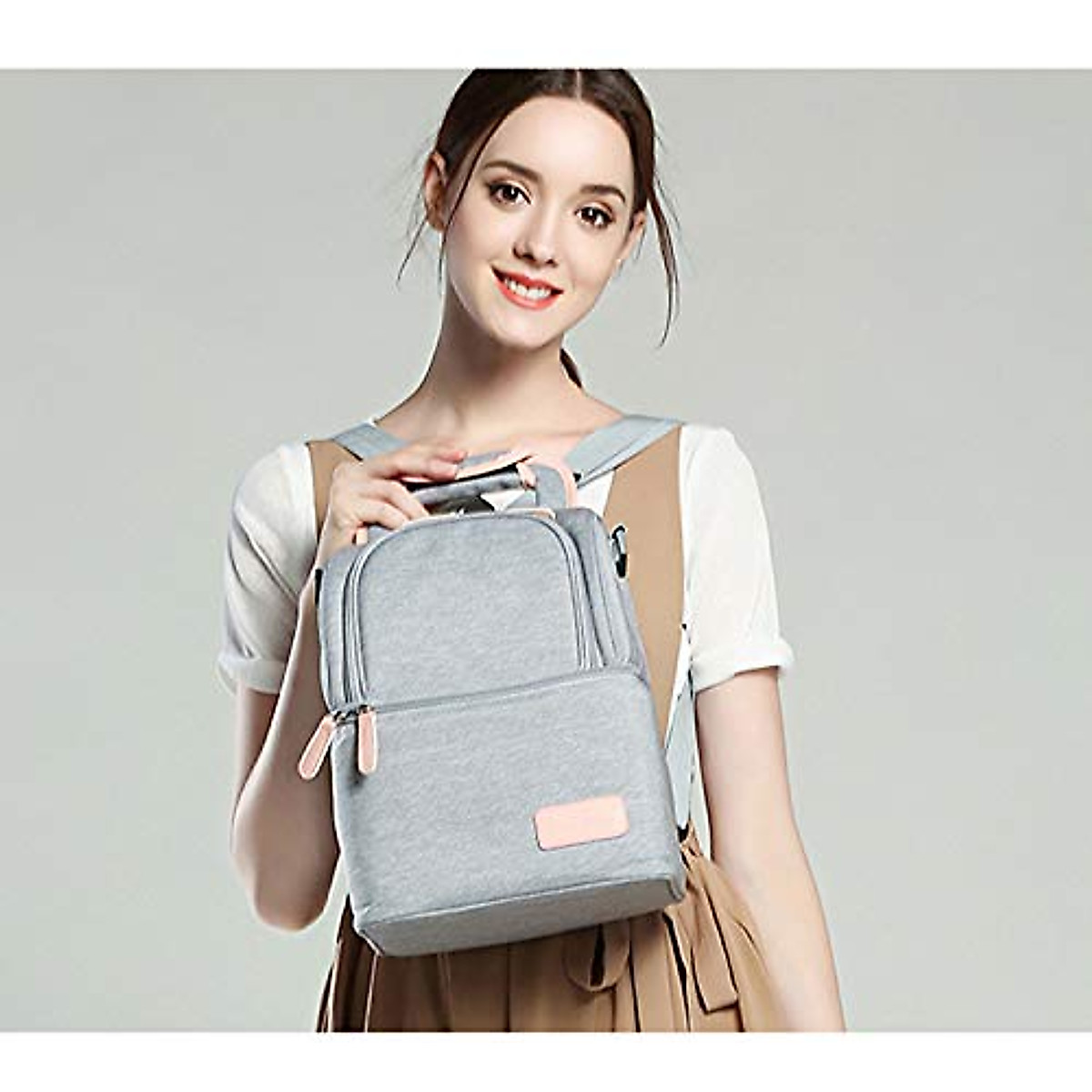 Meichoon Breast Pump Backpack Breastmilk Cooler & Insulated Baby Bottle Bag Waterproof - Portable Thermal Insulated Lunch Bag/Large Capacity Handbag/Baby Milk Freezer for Work Mommy Women XC01 Grey