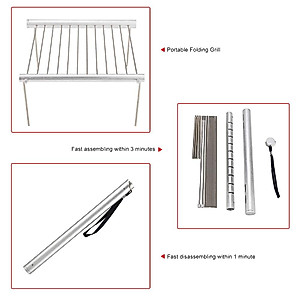 Camping Grill, Portable Compact Camping Grill Stainless Steel Folding BBQ Tube Outdoor Backpackers