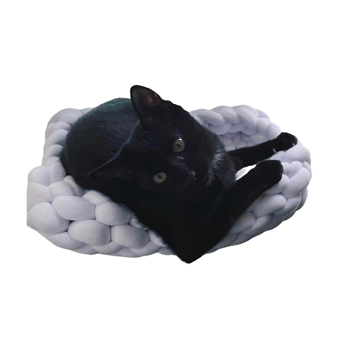 Handcrafted Chunky Cotton Yarn Cat Bed - Window Sill, Shelf, or Anywhere | Washable, Vegan, All-Season Comfort, White Cat Bed