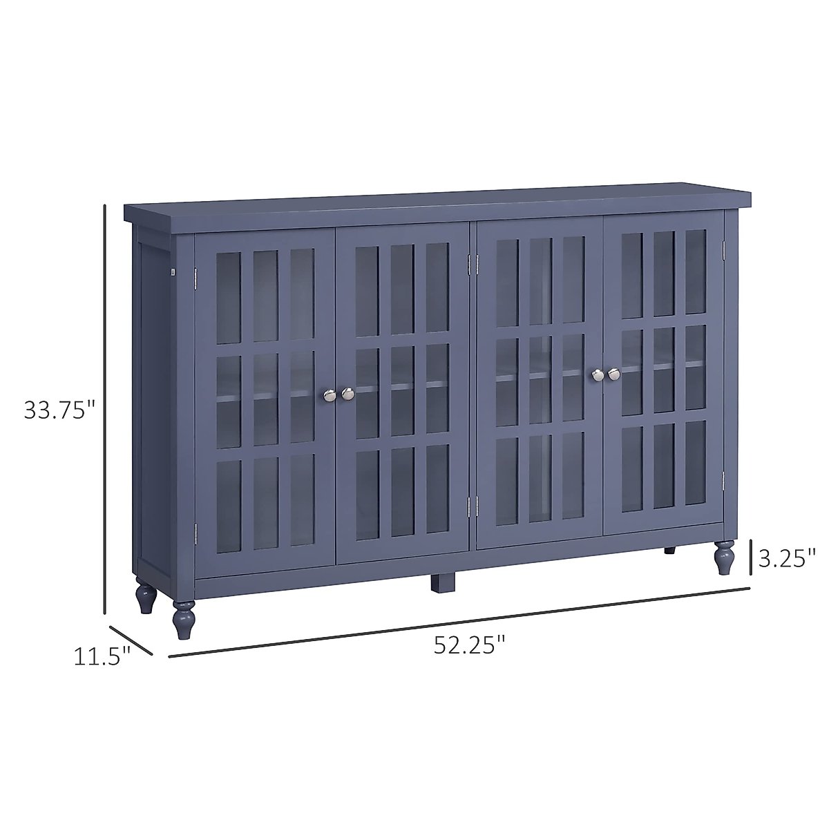 HOMCOM Sideboard, Buffet Cabinet with 4 Tempered Glass Doors, Stripe Pattern and Adjustable Storage Shelf, Credenza, Gray