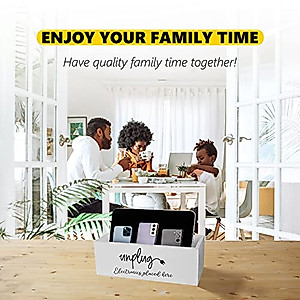 CHONIC Unplug Box, Farmhouse Style Be Present Phone Box, Cell Phone Basket for Home, Wood Mobile Phone Jail, Family Time Out Charging Station for Phone Tablet Electronics Holder (White)