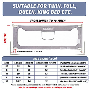 Bed Rail for Toddlers, Bed Guard Rail for Full Size Queen King Twin Bed for Toddlers and Baby (Grey,1 Piece, 54")