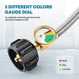 Kohree 6FT Propane Adapter Hose with Gauge, 1lb to 20lb Stainless Braided Propane Tank Hose Adapter Converter for Coleman Camp Stove, Buddy Heater, Tabletop Grill & More 1lb Portable Appliance