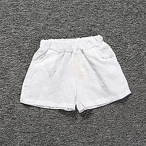 Alvivi Toddler Baby Girls Boys Cotton Linen Shorts Elastic Waistband Solid Color Booty Shorts White 4-5 Years
