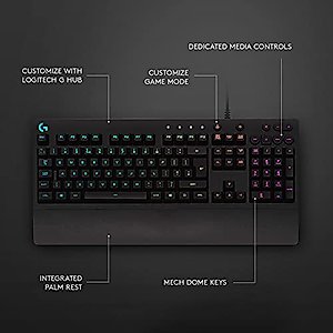 Logitech G213 Prodigy Gaming Keyboard, LIGHTSYNC RGB Backlit Keys, Spill-Resistant, Customizable Keys, Dedicated Multi-Media Keys – Black