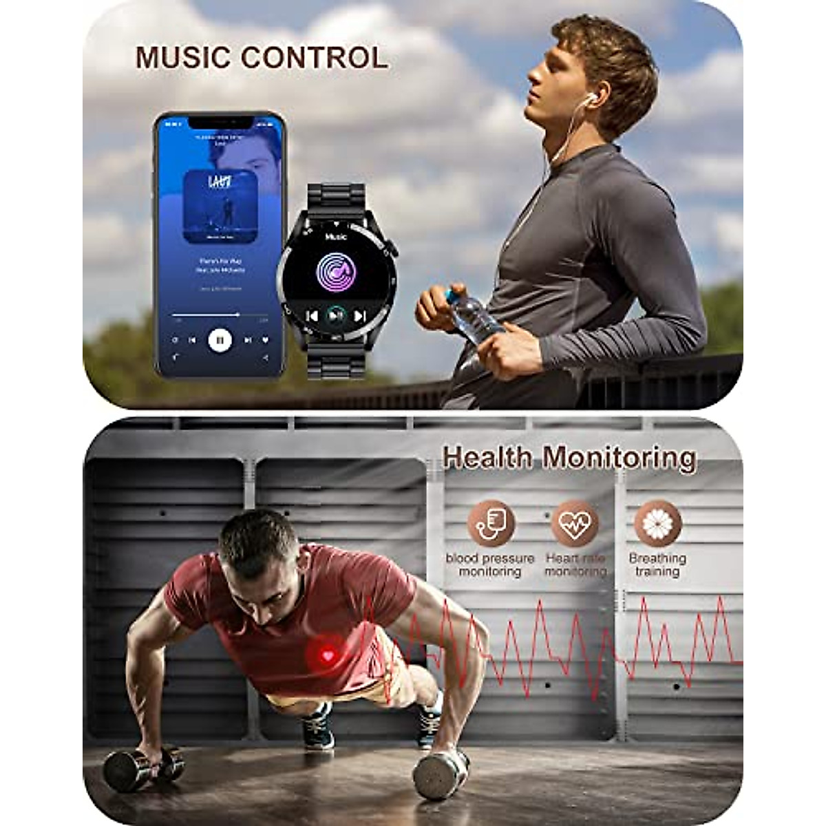 LIGE Smart Watch for Men Bluetooth Call Answering, Fitness Tracker Watch with Heart Rate/BP/Sleep Monitor Step Counter, 2023 1.3'' HD Full Touch Screen Waterproof Smartwatches for iPhone Android Black