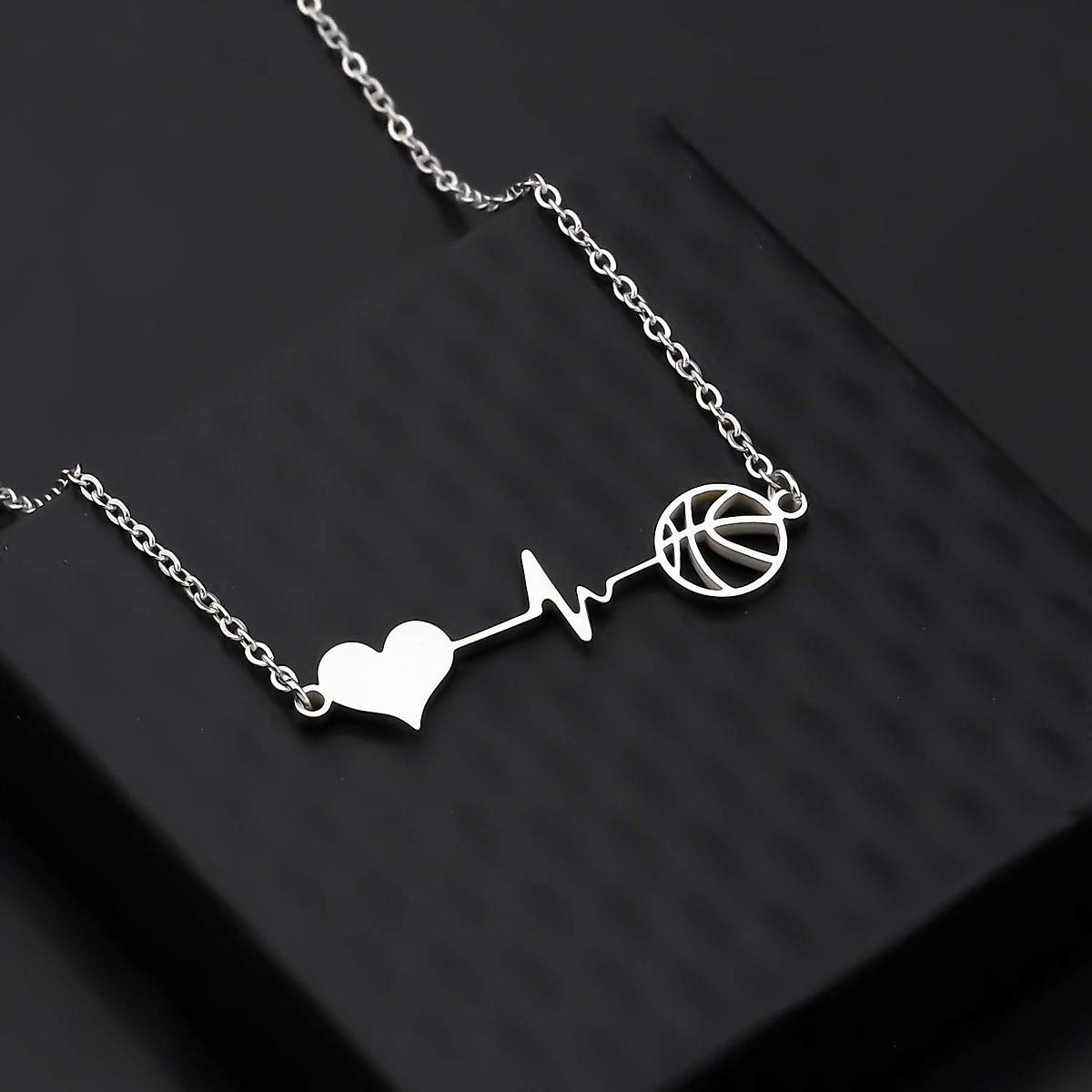 WSNANG Minimalist Hollow Basketball Necklace Basketball Gift for Basketball Lover Sports Lover (Basketball Heart NL)