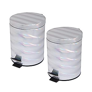 Bath Bliss 2 Pack Holographic Round Step Pedal Trash Can | Step Petal Lid | 8" Rd x 10.4" H| 5 Liters | Small Space Saver