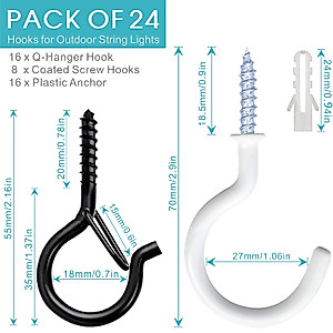 24 Pack Ceiling Hooks Screw-in Wall Hooks for Hanging Outdoor Lights, Christmas Lights Hanger Hooks Plant Hooks, Kitchen Hooks, Cup Hooks Great for Indoor & Outdoor Festival Decorations Use