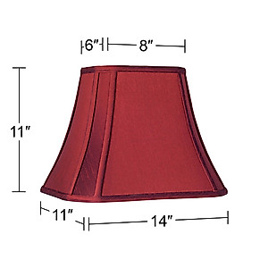Set of 2 Cut-Corner Rectangular Lamp Shades Red Medium 8" Wide x 6" Deep at Top and 14" Wide x 11" Deep at Bottom and 11" High Spider with Replacement Harp and Finial Fitting - Springcrest