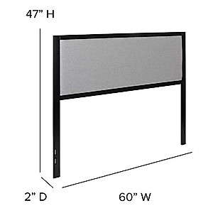 EMMA + OLIVER Queen Size Light Gray Fabric Upholstered Panel Headboard with Metal Surround and Legs - Attaches to Standard Bed Frames