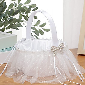 White Wedding Flower Basket Wedding Party Romantic Decoration Bridal Flower Basket Bridesmaid Children Portable Flower Basket(E)
