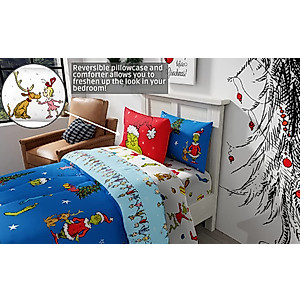 Franco Grinch by Dr. Seuss Holiday & Christmas Bedding Soft Comforter and Sheet Set with Sham, 5 Piece Twin Size, (Official Dr. Seuss Product)