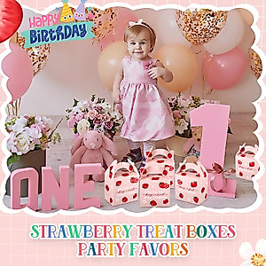 Sinload 24 Pack Strawberry Birthday Party Favor Sweet Strawberry Treat Box 6.1 x 3.9 x 8.3 in Fruit Gift Candy Box Strawberry Theme Goodie Present Box for Sweet One Birthday Baby Shower Decor Supplies