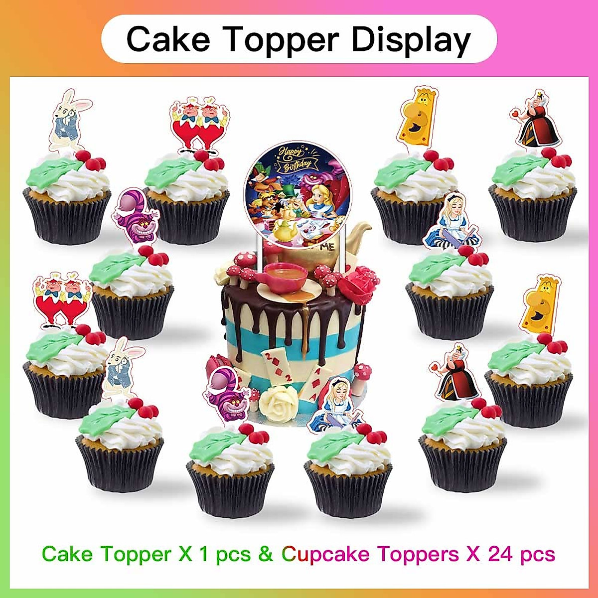Alice in Wonderland Birthday Party Supplies Decorations Cake Topper Balloons Favors Backdrop Banner Decor
