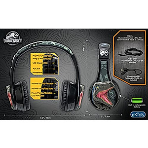 eKids Jurassic World Bluetooth Headphones, Wireless Headphones with Microphone Includes Aux Cord, Kids Headphones for School, Home, or Travel