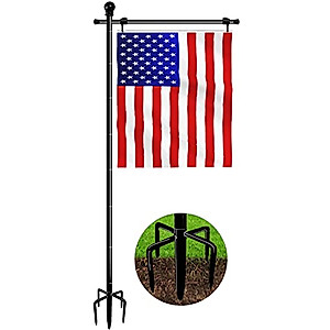 Koutemie 10FT Garden Flag Pole Stand with 5 Prong Base for 3x5 American flags, Adjustable Heavy Duty Outdoor Flagpole Holder Kit for Yard Decoration, 1 Pack