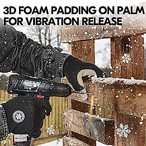 Vgo... 1-Pair 32℉ or above Lined Winter Premium Pigskin Leather Waterproof Work Gloves (Size L,Black, PA1015FW)