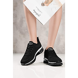 Lamincoa Womens Walking Shoes Lightweight Running Shoes Women’s Tennis Shoes Non Slip Air Shoes Breathable Mesh Air Cushion Sneakers for Gym Workout Sports Black