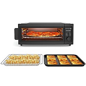 Air Fryer Toaster Oven Combo, Fabuletta 10-in-1 Countertop Convection Oven, Oil-Less Air Fryer Oven Fit 13" Pizza, 9 Slices Toast, 5 Accessories, 1800W, Dehydrate, Reheat, Bake (Black)