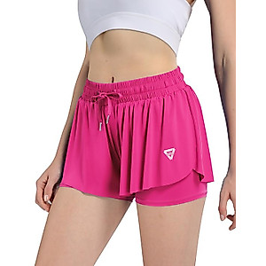 GLESTORE Flowy Shorts for Women Summer Girls Cheer Shorts Running Preppy Athletic Skirt Tennis Skorts Workout Gym Short Rose Red XS
