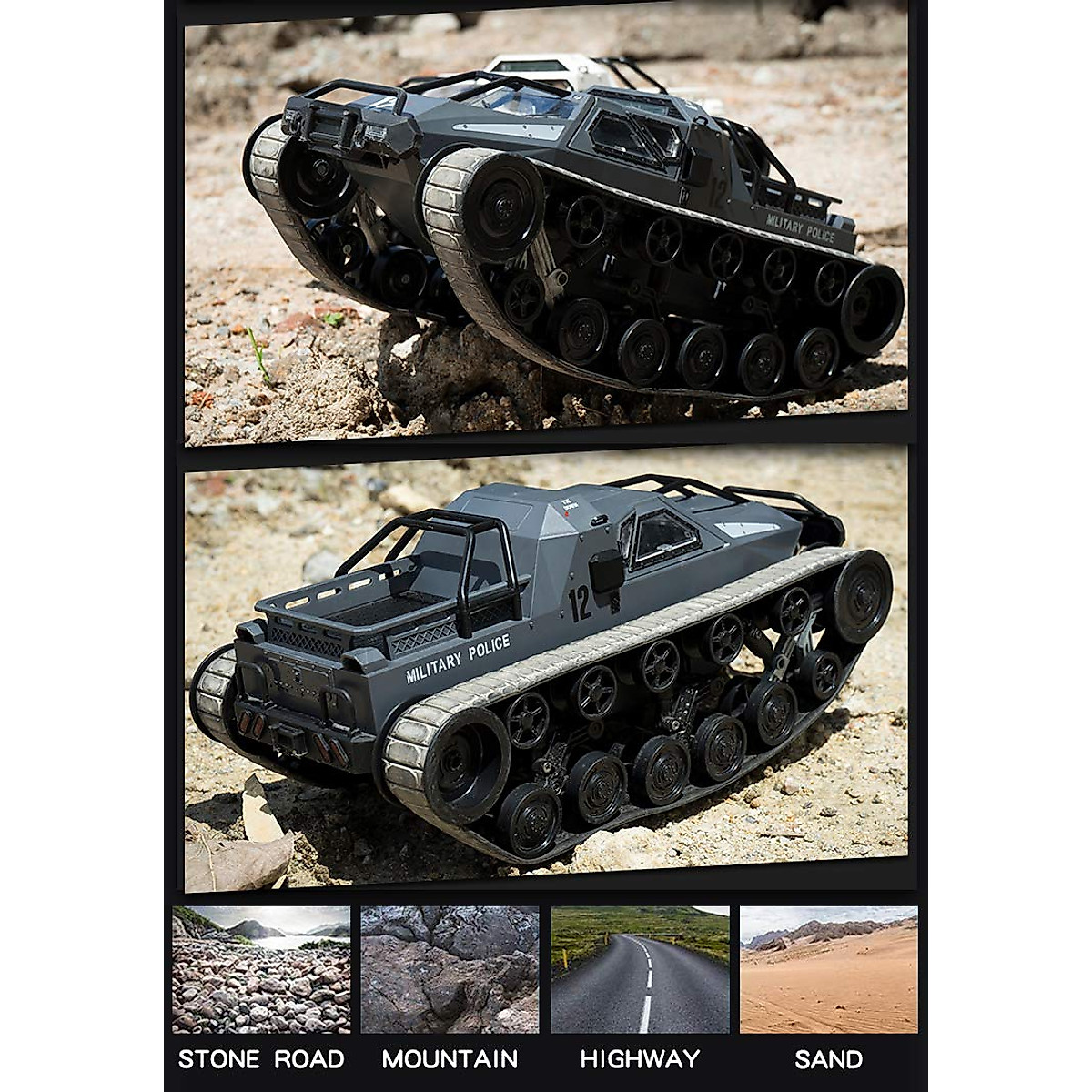 Remote Control Crawler, 1:12 Scale Off-Road Tank, 2.4Ghz Radio RC Car, 4WD High Speed All Terrain RC Truck for Kids & Adult(Black)