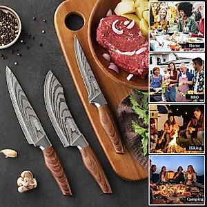 3PCS Japanese Kitchen Knife Set, Kaloo Japanese Knives, 7inch Chef knife, 7inch Cleaver knife, 6inch Boning knife and 3 Matched Knife Sheath, Stainless Steel Blade with Ergonomic Plastic Handle