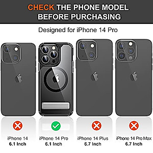 SUPERONE Magnetic Case for iPhone 14 Pro with Stand, Compatible with MagSafe, [Military Grade Protection] [Anti-Yellowing] Shockproof Slim Protective for iPhone 14 pro Case 6.1 inch, Black