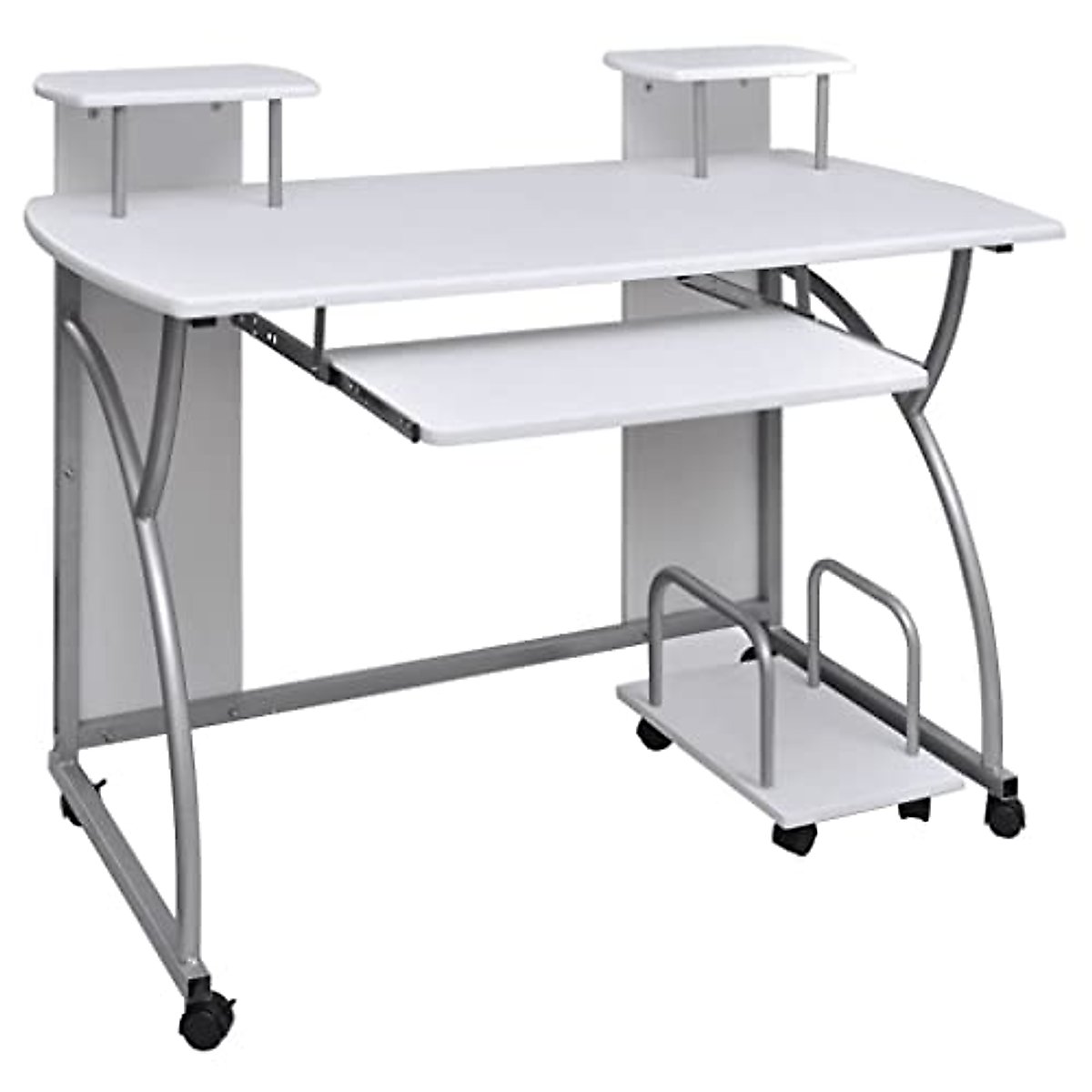 Office Desk,Industrial Gaming Table,Small Standing Desk,for Small Space,Home Office Table,Simple Style,Computer Desk with Pull-Out Keyboard Tray White Cart Game Laptop Table