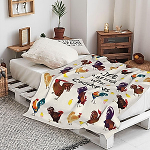 Chicken Blanket Rooster Flannel Throw Blanket 60"x50" Fall Blanket for Adult and Kids Decorative Blankets Funny Soft Cozy Blanket