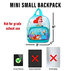 The Little Mermaid Mini Backpack Set - 10” Canvas Ariel Backpack with Front Pocket and Bottle | Little Mermaid Backpack Bundle