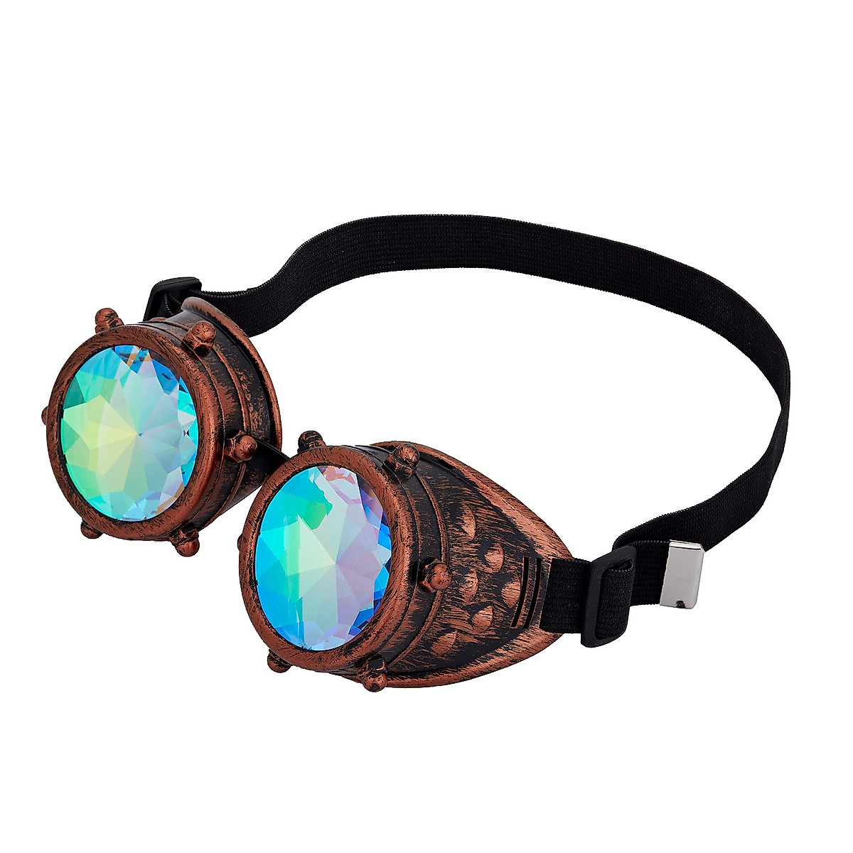 FUTATA Spiked Retro Kaleidoscope Glasses Crystal Rainbow Steampunk Goggles Welding Style Goggles Cosplay Punk Goggles