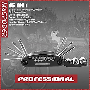 MASPODER Bike Repair Kit, Bike Tire Tool Kit with Mini Pump, Saddle Bag, Multitool Bicycle Accessories Set for Adult Bikes Road Mountain Bike MTB