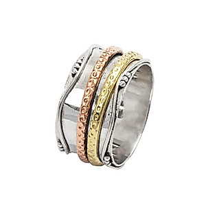 925 Sterling Silver Spinner Ring for Women, Yoga Maditation Spin ring Two Tone Handmade Ring Worry Ring, Thumb Ring, Fidget Rings, Promise Ring Size US 10 Gift For Her