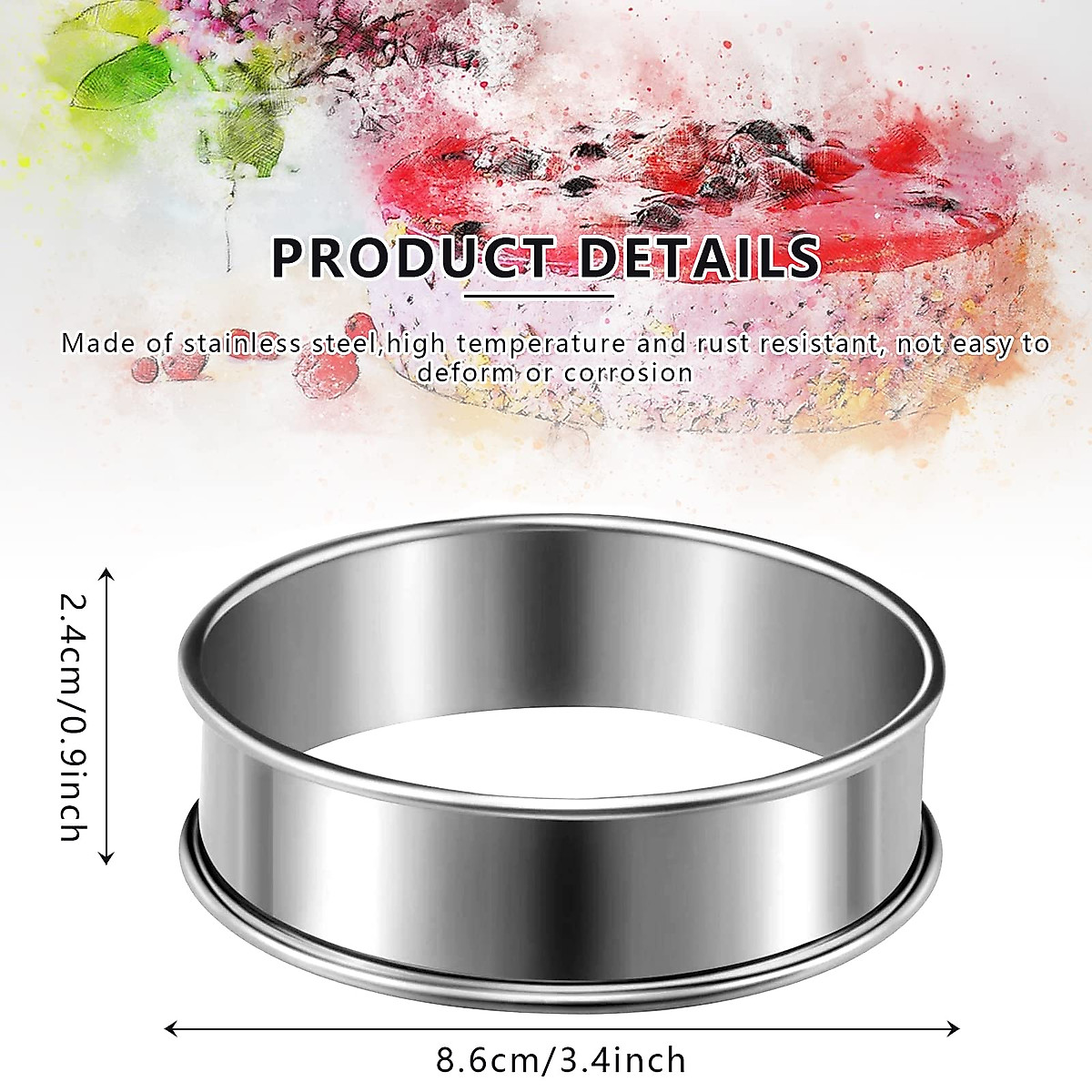 8 Pack English Muffin Rings Crumpet Ring,Double Rolled Stainless Steel Crumpet Rings Non Stick Metal Round Egg Ring Mold or Home Food Making Baking Tool（3.4 Iinch)