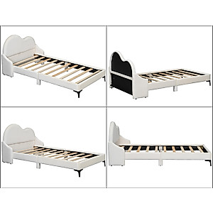 Merax Twin Bed Frames for Kids, Platform with Cloud- Shaped Upholstered Headboard, Beige