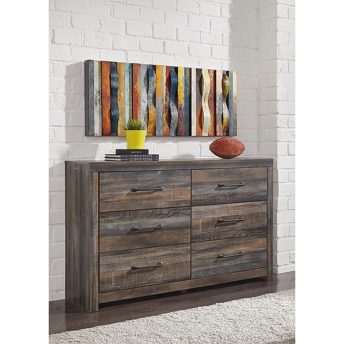 Signature Design by Ashley Drystan Rustic Industrial 6 Drawer Dresser, Weatherworn Brown