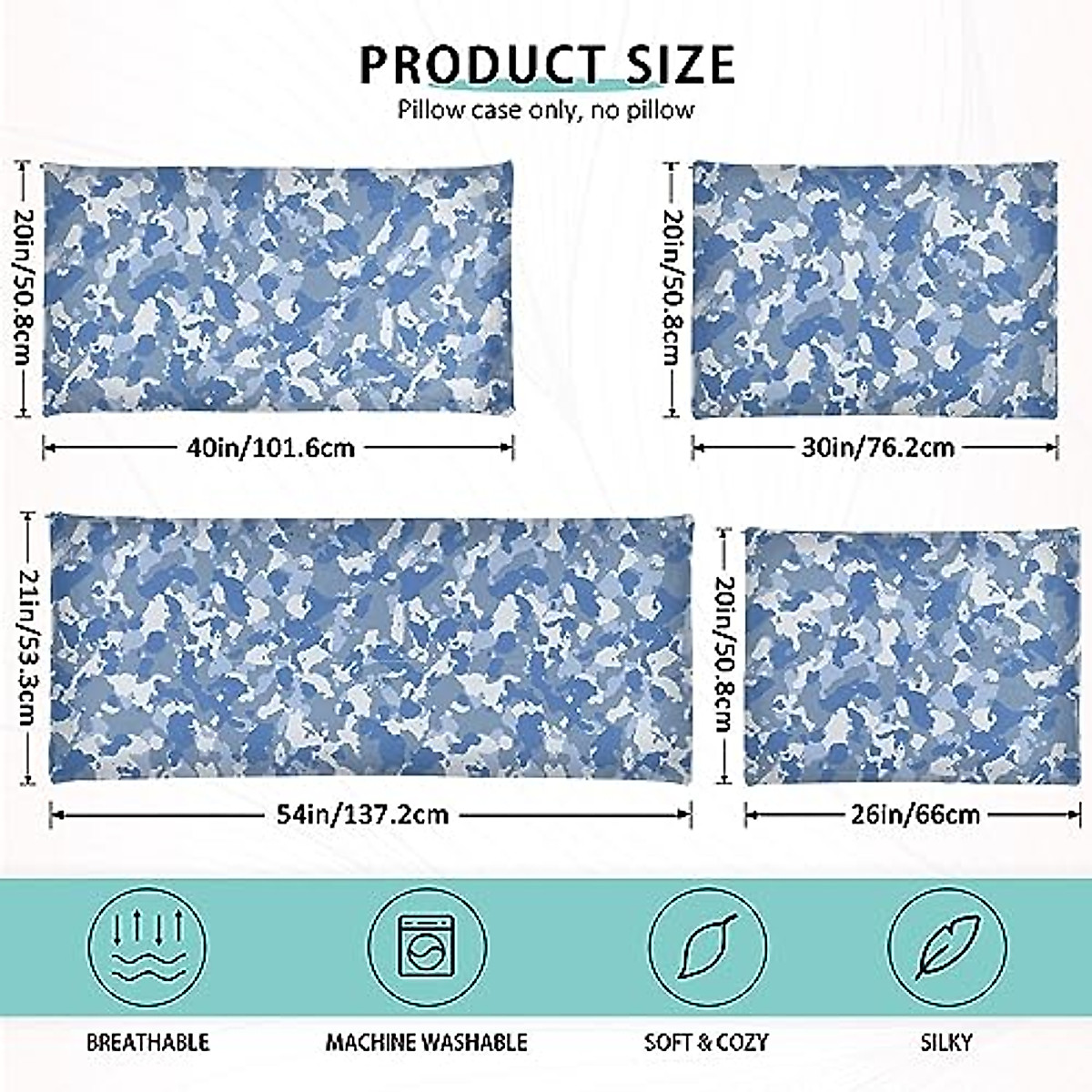 Blue Navy Camo Pillow Cases King Size Breathable Skin-Friendly Velvet Pillow Covers Soft Cozy Pillowcase for Bed Bedroom Sofa Couch Home Decor