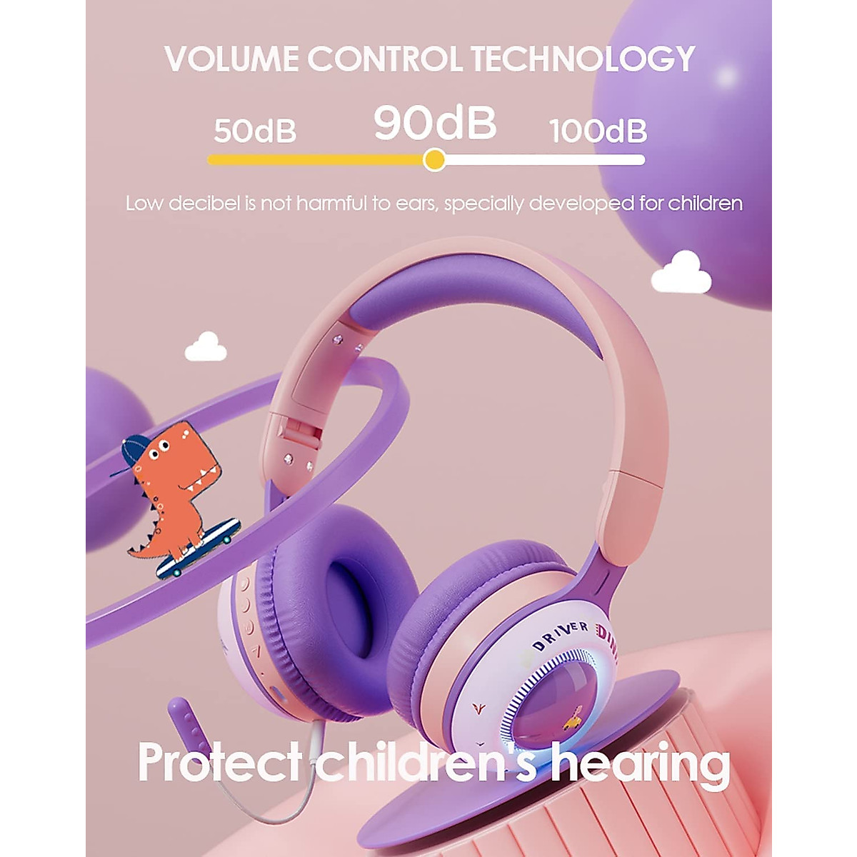 Xmenha Kids Headphones with Microphone for School - Wireless Boy Girls Noise Cancelling Ear Protection Bluetooth Headphones Foldable Children Volume Limiting for iPad Kindle Airplane Travel Tablet