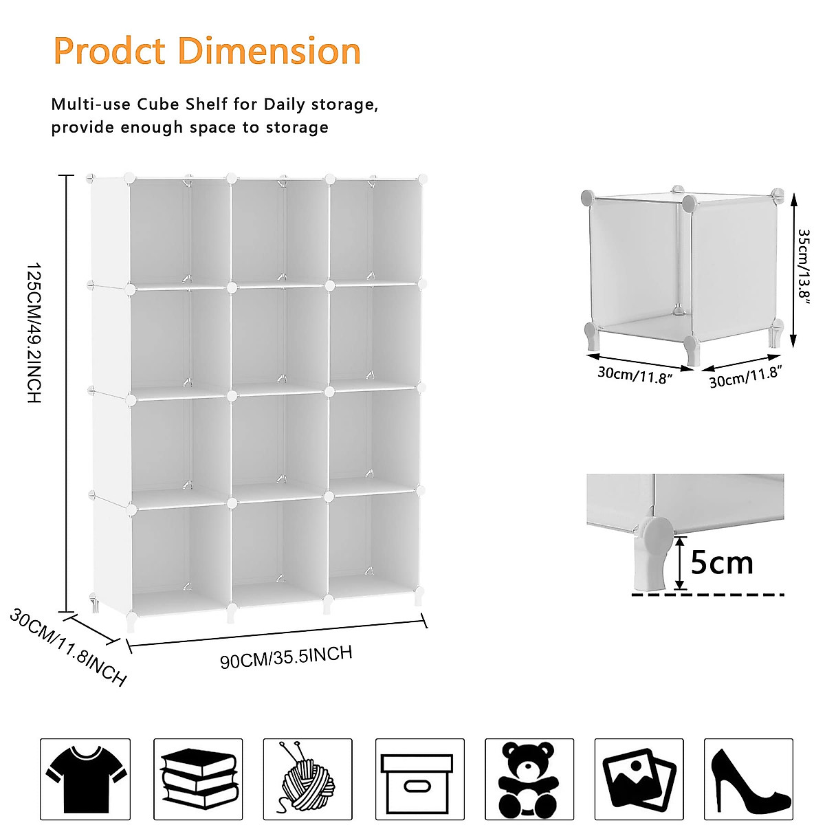 AWTATOS Cube Storage Organizer Modular Storage 12 Cube Bookshelf DIY Plastic Closet Clothes Storage Shelves with Wooden Mallet, Stackable Storage Solution for Home, Office, Bedroom, White