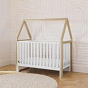 Storkcraft Orchard 5-in-1 Convertible Crib (White with Driftwood) – GREENGUARD Gold Certified, Canopy Style Baby Crib, Converts from Crib to Toddler Bed, Daybed and Full-Size Bed