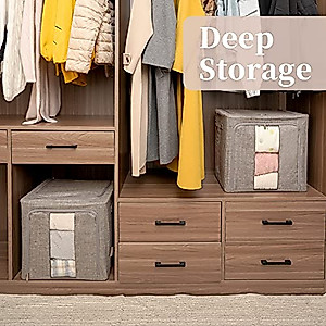 2 Pack 53L Oxford Steel Frame Storage Box for Closet Organization, Collapsible Storage Bins for Clothes blankets, Stackable Storage Boxs with Clear Windows and Handles, Beige