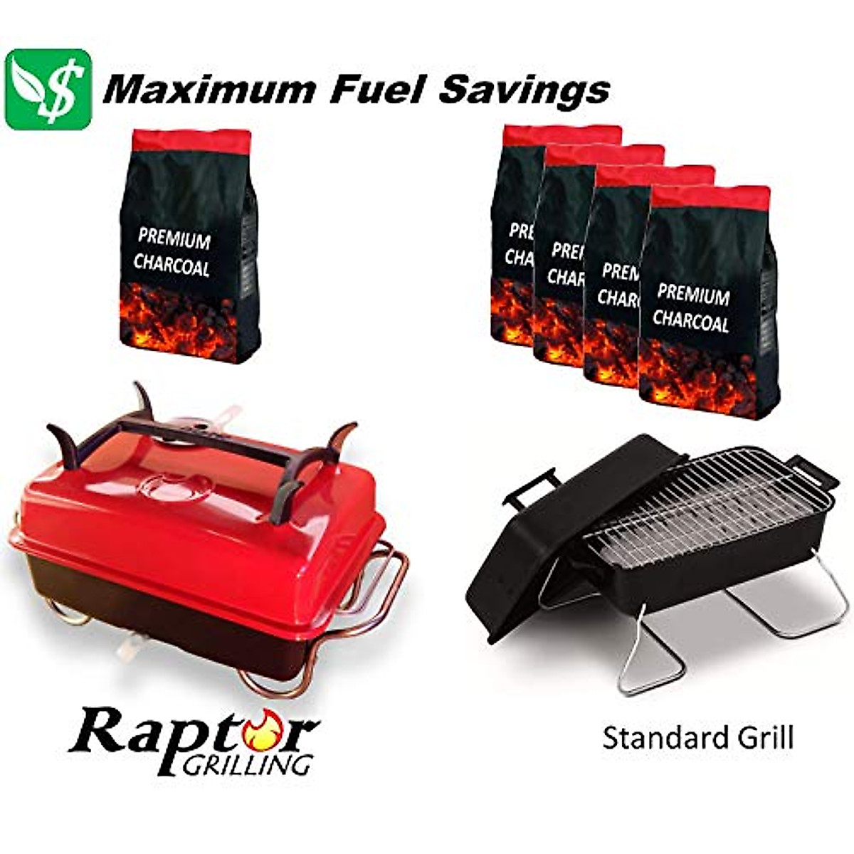 Raptor Grilling - Optimized Portable Charcoal Grill Smoker, Barbecue for Camping, Tailgating & Travel; Go Anywhere Tabletop Outdoor BBQ Cooker & Chargrill, Charbroil, Smoke or Hibachi (Black Rush)