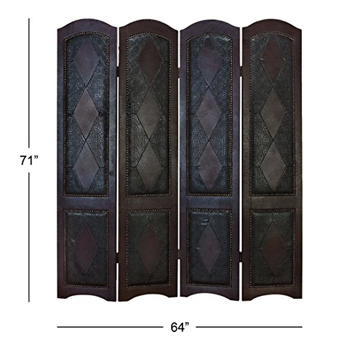 Deco 79 Faux Leather Scroll Partition Room Divider Screen Hinged Foldable Partition 4 Panel Privacy Screen with Faux Leather Detailing, Room Partition 64" x 1" x 71", Brown