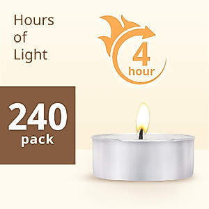 Tealight Candles 4 Hours Clean Tea Candles 240 Pack, Long Burning White Unscented Tea Candles for Weddings, Home, Pool,Shabbat